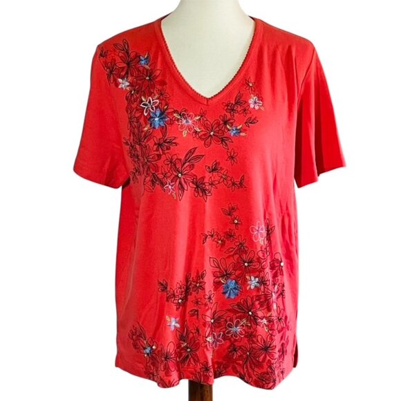 Alfred Dunner | Tops | Alfred Dunner Floral Embroidered V Neck Top Sz L ...